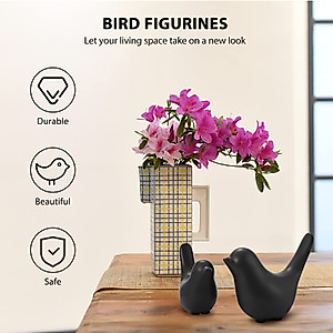 Veemoon 2pcs Ceramic Bird Figurines Ornaments Set Modern Nordic Style Abstract Bird Sculptures for Home Office Desktop Landscape Garden Display Decor Wedding Gift ( Size L and S Black )