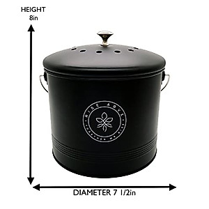 Rise Abve Compost Bin - Odorless Indoor Food Waste Bin with Lid - Scrap Bin - Water Resistant & Rust Bucket - Fixed Black Charcoal Filter - Cross Shaped Design - Easy to Clean Kitchen - Size 8”x7 1/2