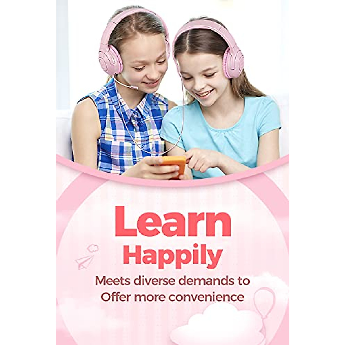 E5 Kids Wireless Headphones with Microphone, Bluetooth 5.0 Over Ear Wireless Kids Headphones with Volume Control 85dB/93dB, 40H Playtime,Sharing Function,for School/iPad/Tablet/Boys/Girls (Pink)