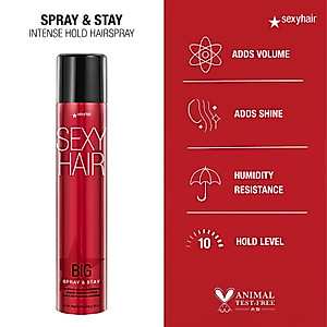 SexyHair Big Spray & Stay Intense Hold Hairspray, 9 Oz | Extreme Hold and Shine | Up to 72 Hour Humidity Resistance | All Hair Types