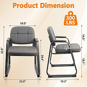 CLATINA Waiting Room Chairs with Padded Arms Leather Guest Chair no Wheels for Office Reception and Conference Desk with Sled Base Grey