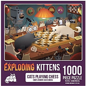 Cats Playing Chess Jigsaw Puzzle by Exploding Kittens - 1000 Pieces, Ideal for Adults, Teens, and Kids - A Funny and Artistic Cat-Themed Puzzle