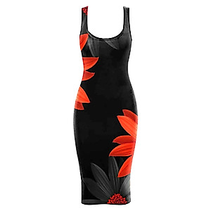 Midi Summer Dresses for Women Women Casual Sexy Round Neck Tank Top Sleeveless Dress Flower Print Casual Dress Red
