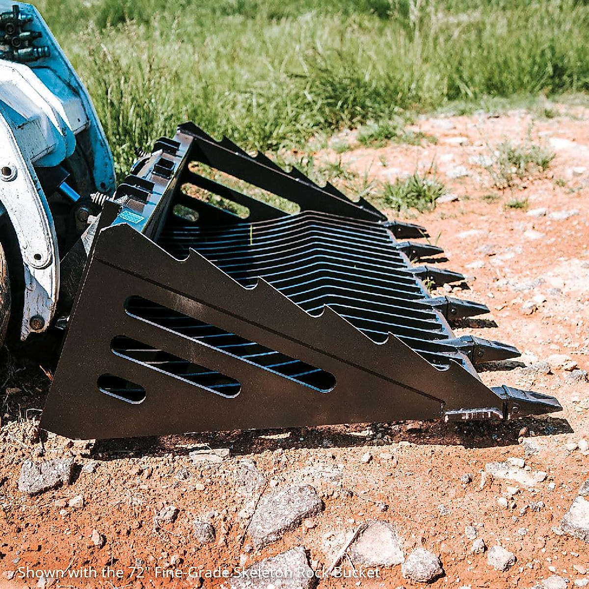 Titan Attachments 48in Fine-Grade Skeleton Rock Bucket with Bolt-On Teeth, Skid Steer Quick Tach, Reinforced Side Cutters
