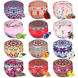 Scented Candles Gift Set, 12 Cans Made of Natural Soy Wax with Petals and Essential Oils for Stress Relief, 12 Fragrances for Aromatherapy, Bath, Yoga, Perfect for Christmas, Birthday, Mother's Day