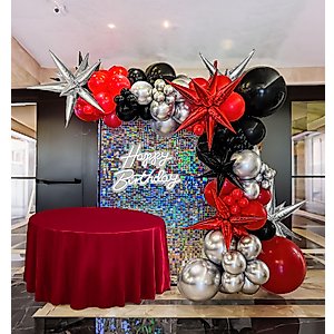 yeewaka black and red silver balloon garland arch kit 150pcs with Starburst Balloons for wedding Casino movie night theme birthday graduations prom 2024 new year eve Party decorations