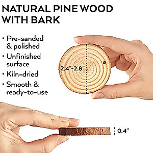 ARTEZA Natural Wood Slices, 2.4-2.8 Inch Diameter, Set of 45, Brown Round Pine Wood Discs with Bark for Crafts, Christmas Ornaments, Centerpieces