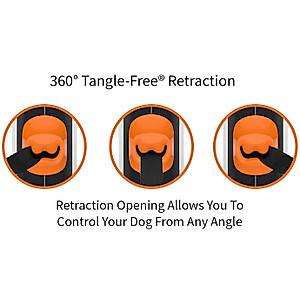 TUG 360° Tangle-Free Retractable Dog Leash with Anti-Slip Handle | 16 ft Strong Nylon Tape | One-Handed Brake, Pause, Lock (Medium, White/Orange)