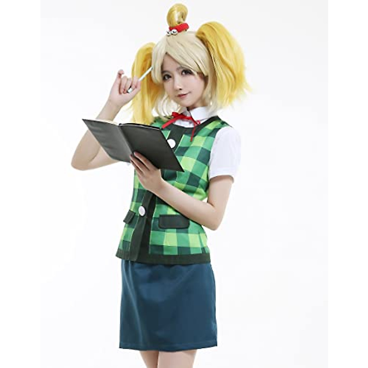 miccostumes Women's Cosplay Costume Secretary Summer Suit Cute Green Checkered Vest Full Set with Headdress (green, M)