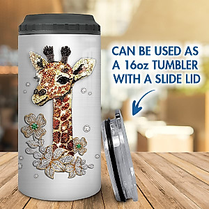 Wassmin Giraffe Tumbler Can Cooler 4-in-1 Giraffe Gift For Women Girls Teen Jewelry Drawing Style Stainless Steel Insulated Tumblers 16oz Cup With Lid Birthday Christmas Presents