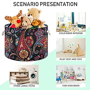 ALAZA Indian Paisley Flower Ethnic Floral Storage Basket Gift Baskets Large Collapsible Laundry Hamper with Handle, 20x20x14 in