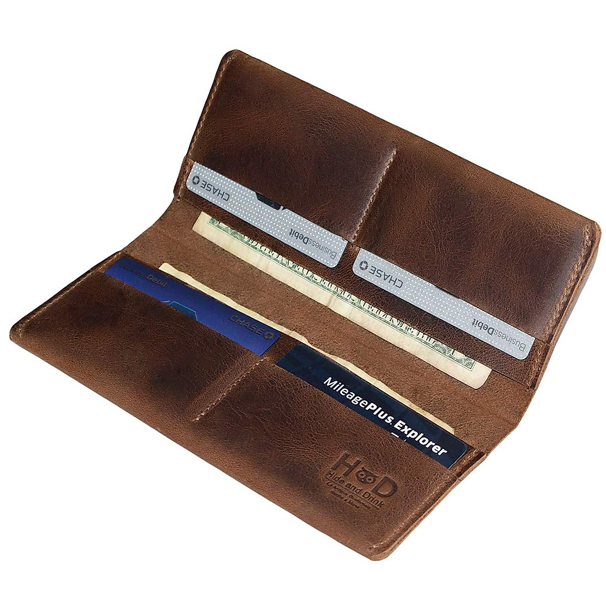 Hide & Drink, Minimalist Dual Folio Wallet Handmade from Full Grain Leather (Bourbon Brown)