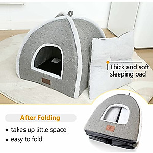 cat beds for Indoor Cats, Foldable cat Bed cave, cat Bed with Washable Cushions, cat Bed for Kittens, Small Pets, cat Tent, Soft and Warm Indoor cat House, Gray