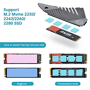 ELUTENG Heatsink SSD PS5 with 4 Thermal Pads PS5 SSD Heatsink Cover NVME PS5 2 in 1 Heatsink for PS5 Aluminum M.2 2280 SSD Cooling Mounting Post Kit Heat Sink for PS5 Computer Gaming PC Use(Black