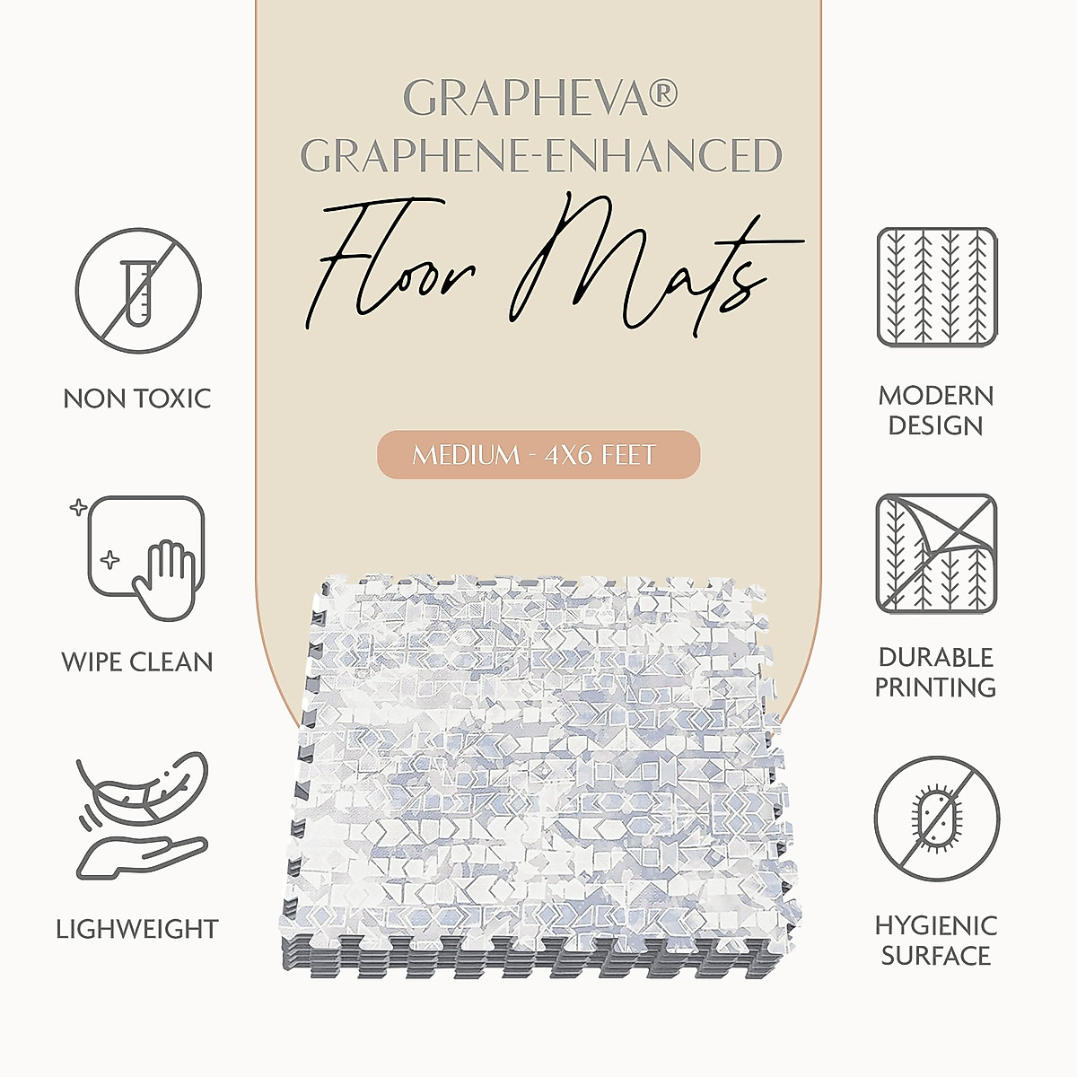 Famokids - Baby Play Mat, Tummy Time Mat, Soft & Comfortable Foam Play Mat for Baby, Interlocking Foam Mat, Non-Toxic & Waterproof Mat, Medium, 4 x 6 ft, Moonstone (Dark Gray)