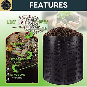 SunVara Compost Bins Outdoor Compost Bin Outdoor Composter Easy Assembling Large Capacity Yard Waste Bins Compost Bin Outside Outdoor Composting Bins