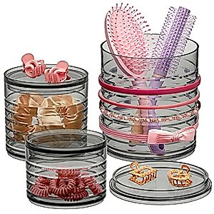 Amazing Abby - Inspire - Acrylic Headband Organizer (3-Piece Set), Plastic Apothecary Jars for Vanity, Bathroom Canisters, Midnight Grey, Great for Hairbrush, Beauty Supplies, Bath Sponges, and More