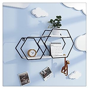 AIJADESK Wall Metal Wall Shelf Geometric Floating Shelves Decorate, Siamese Creative Classic Element Design Hexagon Floating Shelves, for Plant Display, Home Decoration Farmhouse Wall Shelf Exhibit.