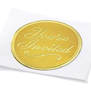 PaperDirect Gold You're Invited Round Embossed Foil Seals, 48 Count