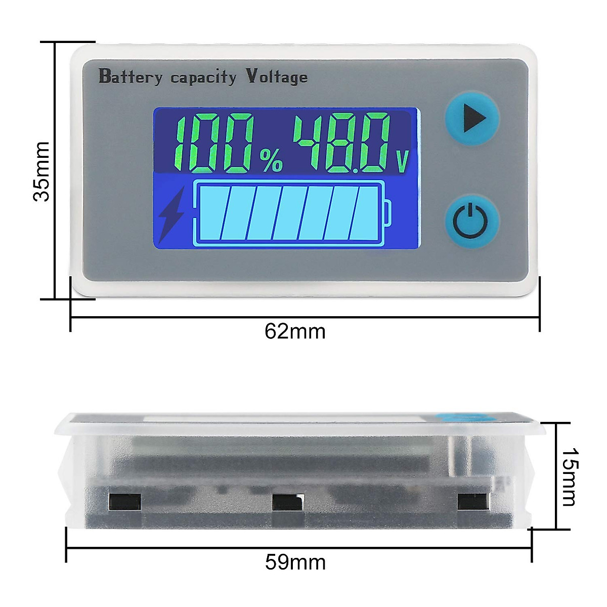 DROK Battery Meter, 48V Digital Battery Remaining Capacity Percentage Level Voltage Temperature Monitor Tester, 10-100V 12V 36V 24V 48Volt Electric Boat Battery Power Analyzer