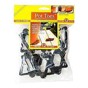 Bosmere Pot Toes, Plant Pot Risers for Indoor and Outdoor, Prevent Stains and Rotting on Wood, Cement, and Tile - Black (Pack of 12)