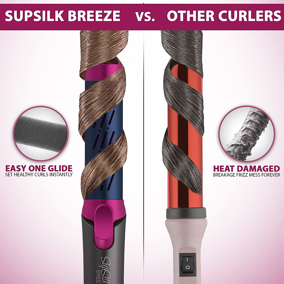 Supsilk Breeze Airflow Hair Styler, 2-in-1 Hair Straightener and Curler, Create No Damage Long Last Bouncy Curls Waves & Smooth Straight, Ceramic Tourmaline Flat Iron Curling Iron with 5 Heat Settings