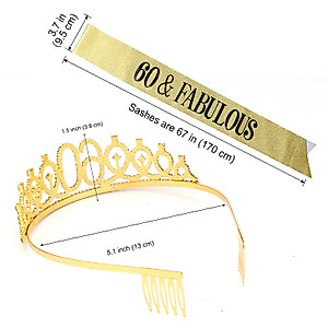 60th Birthday Sash and Tiara, Gold Tiara, 60th Birthday Gifts for Women, 60th Birthday Decorations for Women, Happy 60th Birthday Decorations
