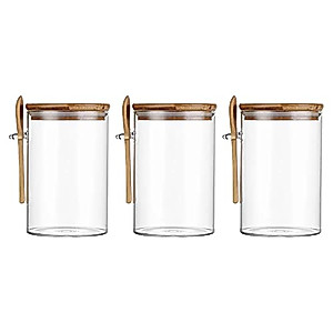 LUZLED Set of 3 Airtight Glass Jars with Bamboo Lids and Spoons, 16oz Glass Storage Containers with Lids Clear Food Storage Containers Food Jars Canisters for Kitchen Sugar Salt Coffee Beans