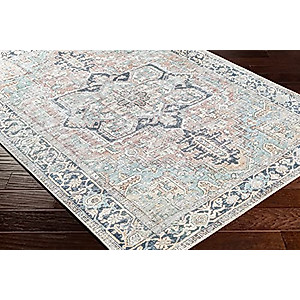 BoutiqueRugs Nisa Oriental Medallion Large Area Rug - Farmhouse Traditional Floral Carpet for Living Room - Machine Washable - Sage, Green, Rust - 7'6" x 9'6" (8x10 Area Rug)