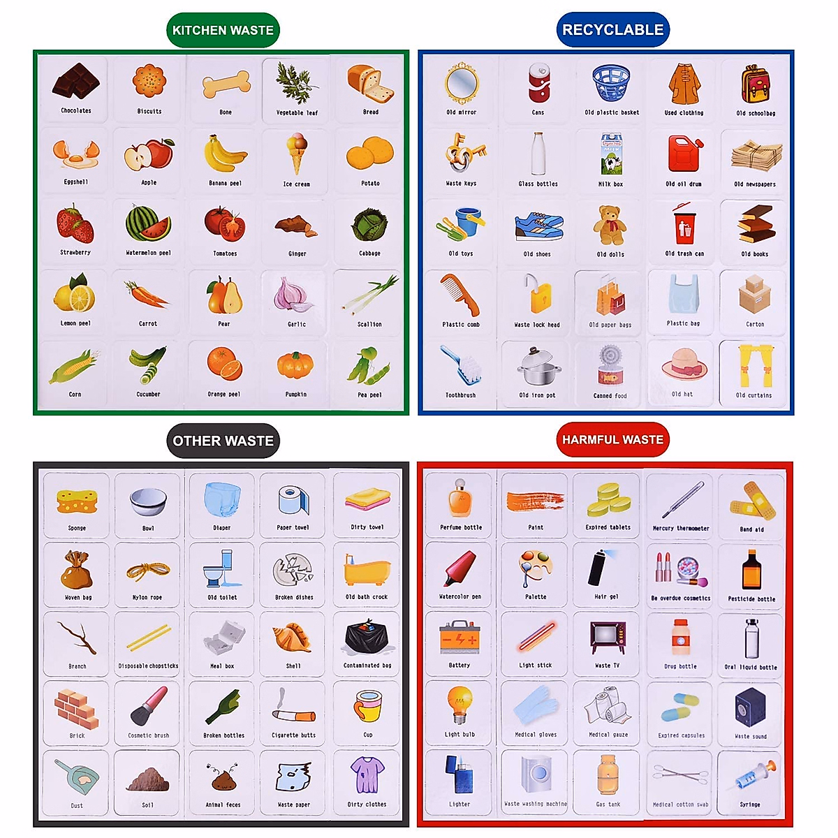 FUN LITTLE TOYS Garbage Truck Toy with 4 Rear Loader Trash Cans and Garbage Illustrated Flash Cards, Waste Management Recycling Truck Toy for Kids