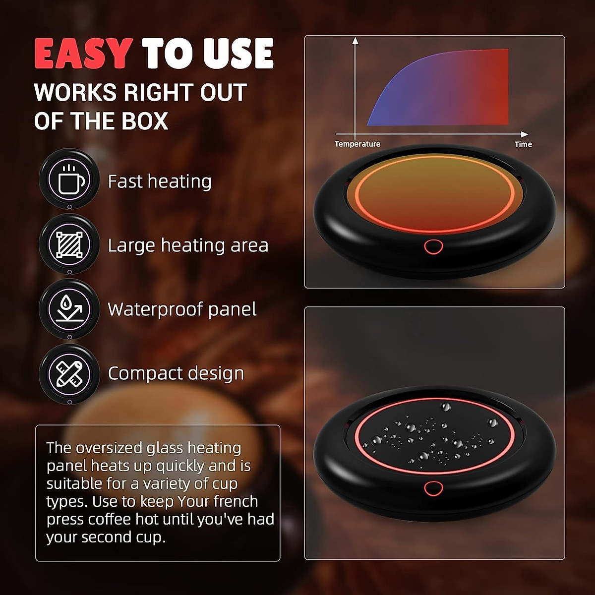 Coffee Mug Warmer, 40W Coffee Warmer for Desk Auto Shut Off, 3 Temperature Settings Smart Coffee Cup Warmer, Electric Candle Warmer Heating Plate for Coffee, Beverage, Milk, Tea and Hot Chocolate