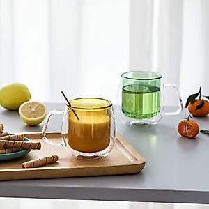 Colorful Double Walled Glass Coffee Mug 11.6 oz. Set of 4 Insulated Coffee Cups with Handle for Latte, Espresso, Cappuccino, Milk, Americano and Ice Tea