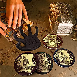 World of Wonders Drink to Good Fortune Decorative Gothic Palm Holder with Tarot Card Drink Coasters (5 Piece Set) | Coffee Table and Witch Decor for Your Home - 5"