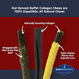 Barkworthies Harvest Buffet Collagen Sticks (6-Inch, 3-Count) - Great Tasting, Easily Digestible, Variety Pack, Dog Chew