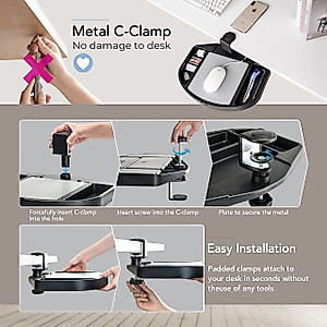 EHO Clamp-On Swivel Mouse Tray 360 Degrees Pencil Drawer Desk Organizer with Storage Space, Under Desk Storage for Pens, Paper Clips and More
