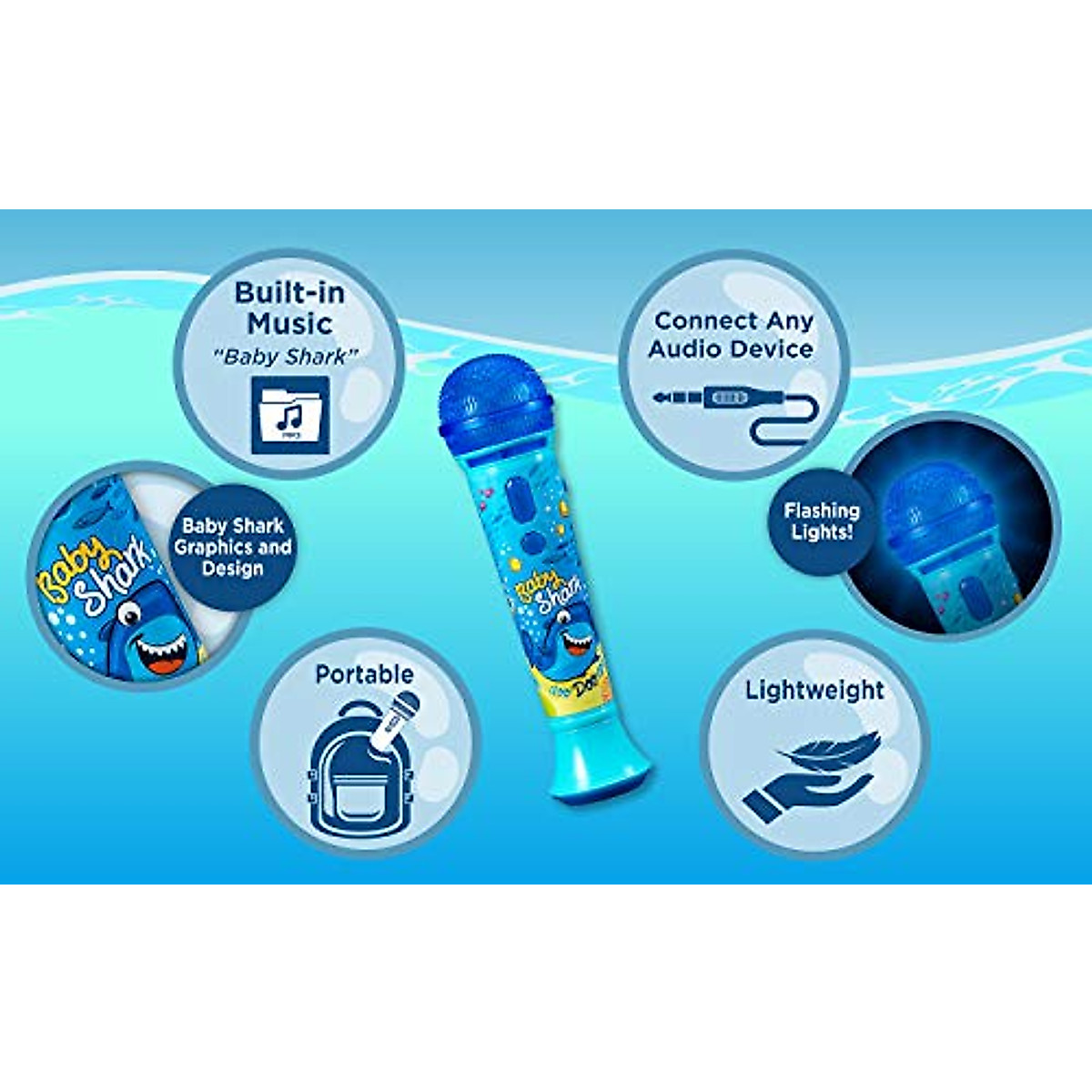 Baby Shark Singalong Microphone for Kids, Toy Microphone with Built-in Music and Flashing Lights, Baby Shark Toy For Kids Aged 3 and Up