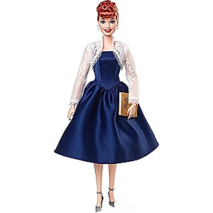 Barbie Tribute Collection Lucille Ball Doll, Wearing Blue Dress & Lace Jacket, with Doll Stand & Certificate of Authenticity, Gift for Collectors, White