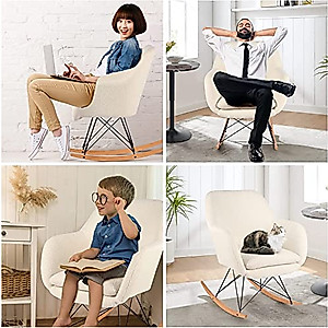 Rongbuk Modern Velvet Rocking Chair,Upholstered Rocker Glider Chair with High Backrest and Armrests,Small Accent Chair for Nursery,Living Room,Bedroom,White