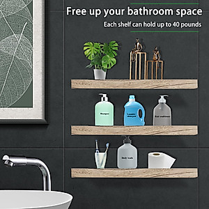 Floating Shelves, Rustic Solid Wood Shelves Set of 3,Floating Shelves for Wall Mounted, Durable Natural Bathroom Wall Shelves with Bedroom,Kitchen,Living Room,Office Storage Decor (Light Brown)