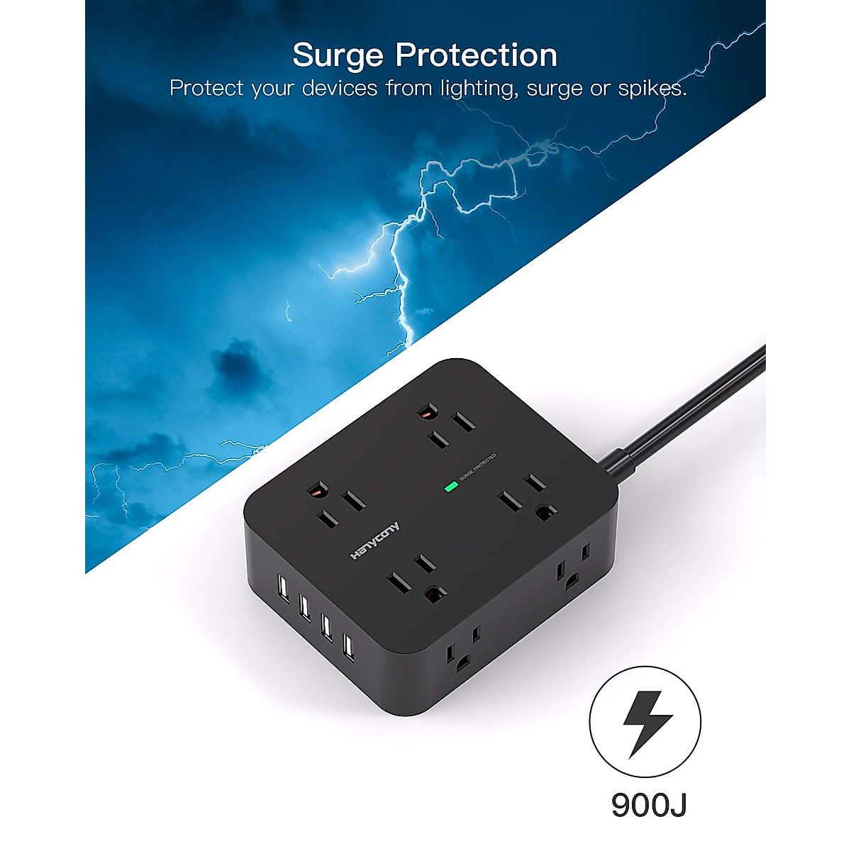 Outlet Extender with Night Light and Black 8 Outlets Power Strip Surge Protector with 4 USB Ports Bundle