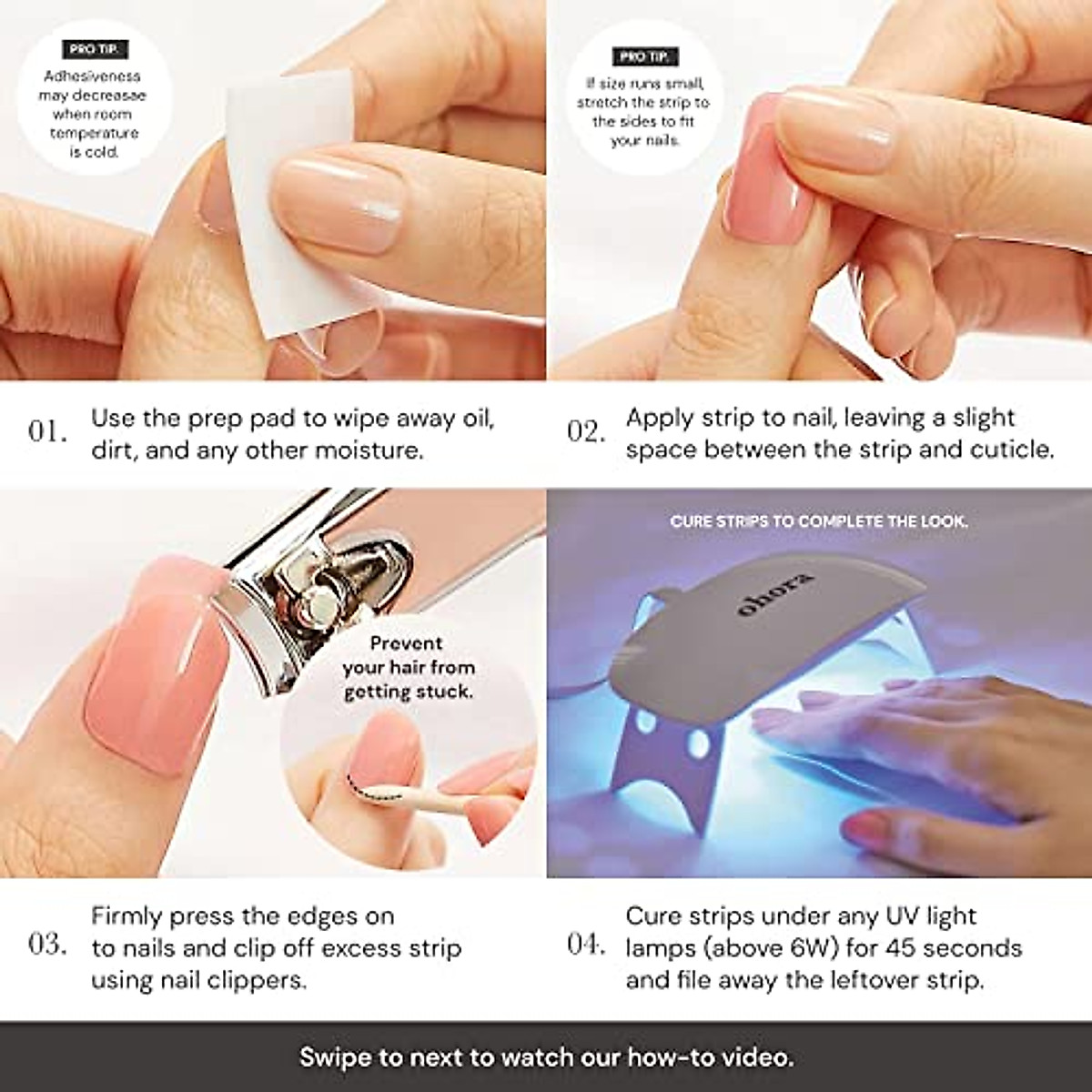 ohora Semi Cured Gel Nail Strips (N Cream Beige) - Works with Any Nail Lamps, Salon-Quality, Long Lasting, Easy to Apply & Remove - Includes 2 Prep Pads, Nail File & Wooden Stick - Beige