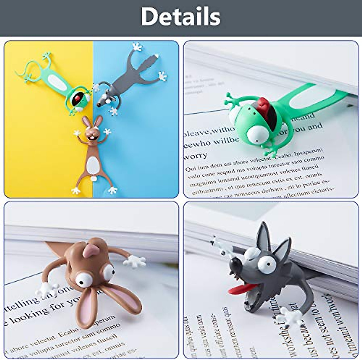 3 Pieces 3D Cartoon Animal Bookmark Wacky Palz Animal Bookmark PVC Animal Bookmark 3 Cute Squashed Animals Stationery for Kids and Students, Reading Presents, Party Favors