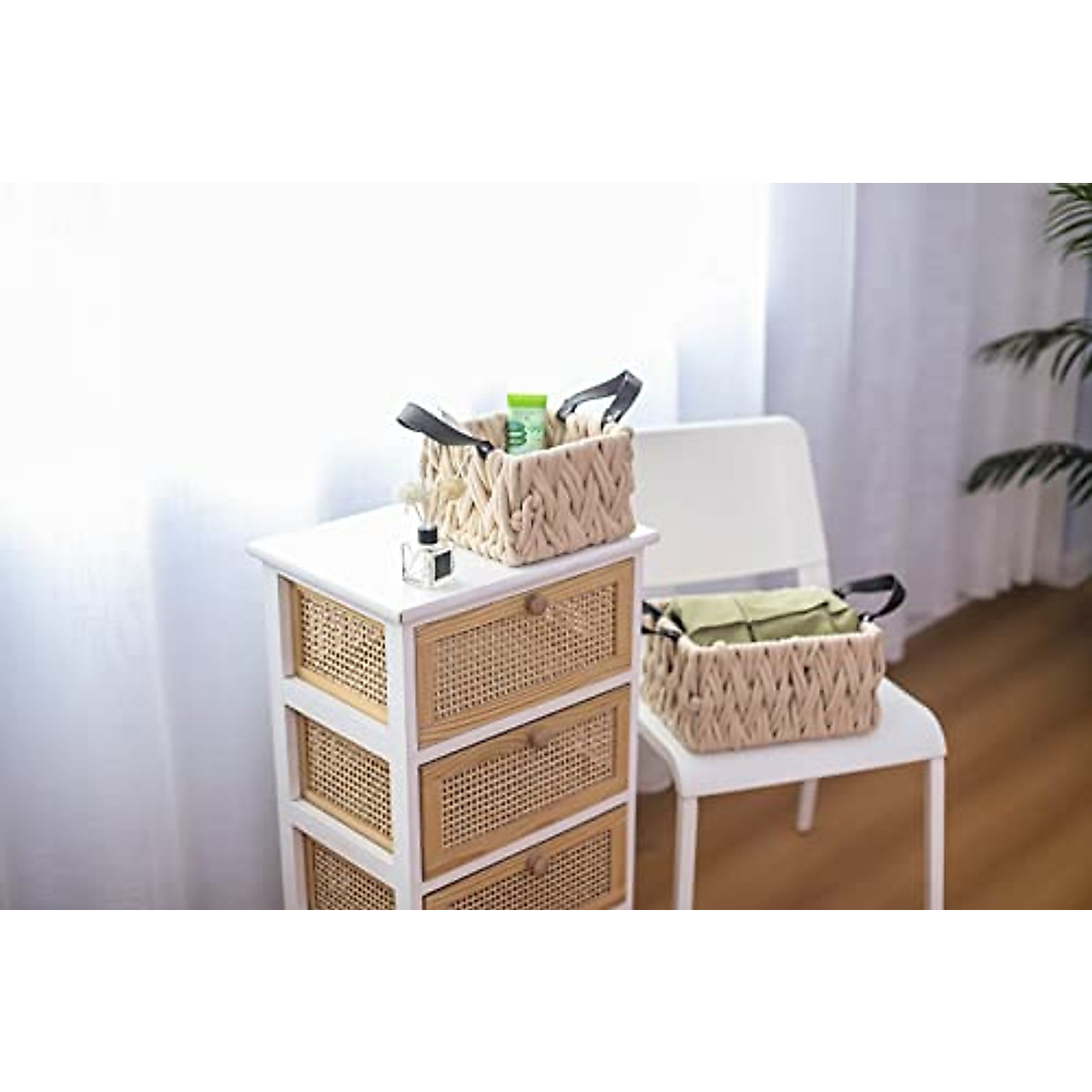 JLKIMZVO Storage Basket with Handl, Laundry Hamper, Toy Bin, for Toys Blankets Pillows Storage in Living Room Baby Nursery (Medium and Small)