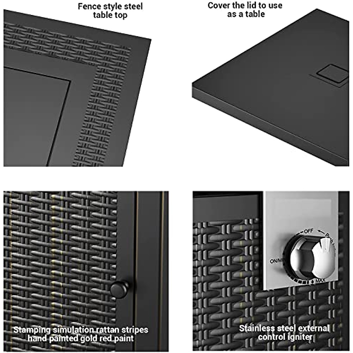 GAOAG Propane Fire Pit Table, 28" Gas Fire Pit,50,000 BTU Auto-Ignition,Outdoor Rattan Square Fire Table with Lid,ETL Certification Summer Table, Winter Pit for Outside Patio, Garden, Backyard