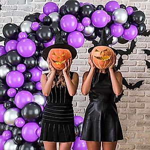 Halloween Balloon Arch Garland Kit, Black Purple Silver Metallic Latex Balloons Garland Kit for Kids Halloween Theme Birthday Trick or Treat Graduation Wedding Party Decorations Supplies