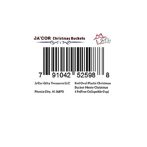 Ja'Cor Red Oval Bucket with Handle Sentiment Plastic Buckets Handles Gifts Gift Baskets Storage Organizer Containers Party Favor Xmas Holiday Decorations with 1-Collapsible Cup(Merry Christmas)