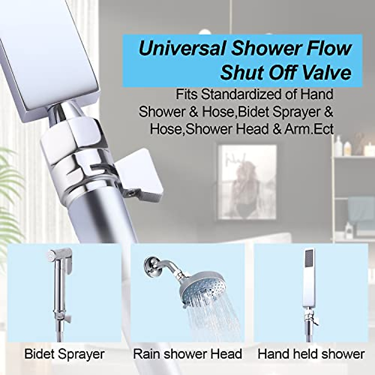 AZOS Brass Shut Off Valve, Water Flow Control Valves for Handheld Shower Head, G1/2 Shower Water Pressure Regulator, Shower Flow Control Valve Chrome