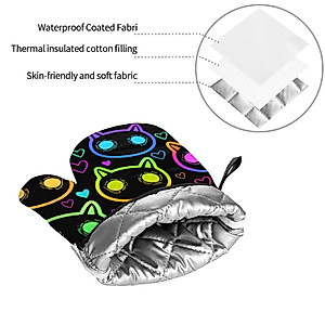 Oven Mitts and Pot Holders Sets of 4 High Heat Resistant Colorful Psychedelic Cat Oven Mitts with Oven Gloves and Hot Pads Potholders for Kitchen Baking Cooking BBQ Non-Slip Cooking Mitts