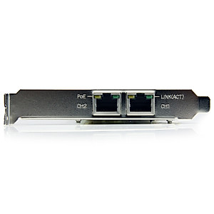 StarTech.com Dual Port PCI Express Gigabit Ethernet Network Card Adapter - 2 Port PCIe NIC 10/100/100 Server Adapter with PoE PSE , TAA (ST2000PEXPSE)