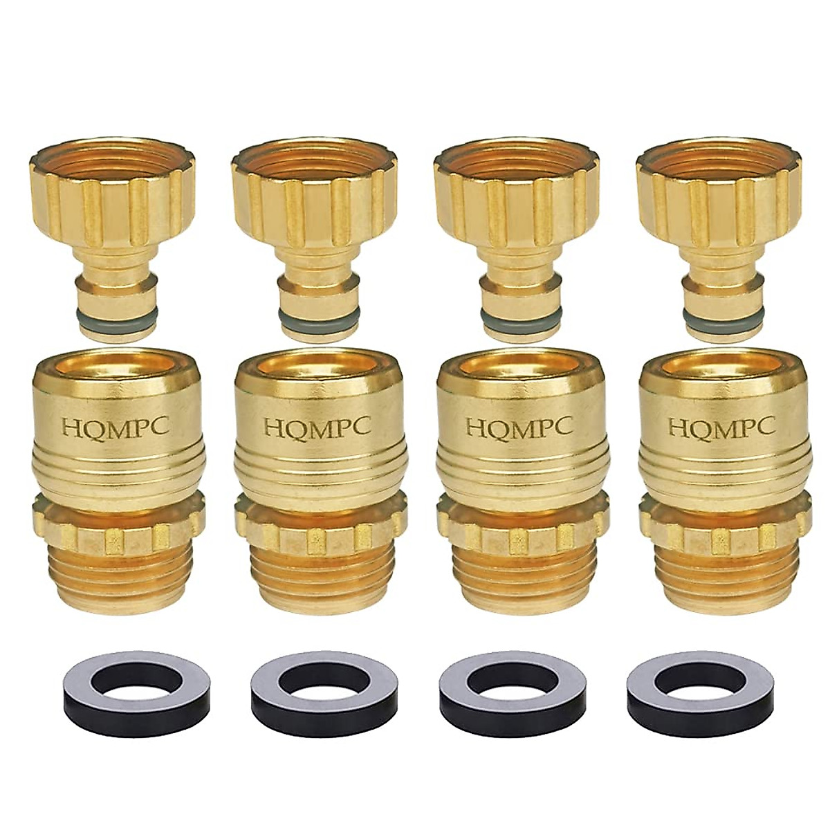 HQMPC Garden Hose Quick Connect No Pb Solid Brass Quick Connector Garden Hose Fitting Water Hose Connectors 3/4 inch GHT (4)